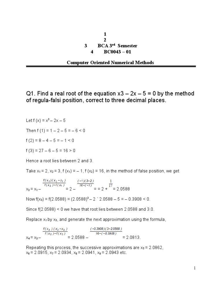 BCA SEM 3 Computer Oriented Numerical Methods BC0043 | PDF | Numerical Analysis | Linear Algebra