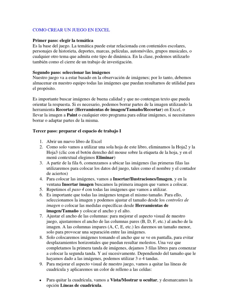 Crea Juegos en Excel Paso a Paso | PDF | Point and Click | Hoja de cálculo