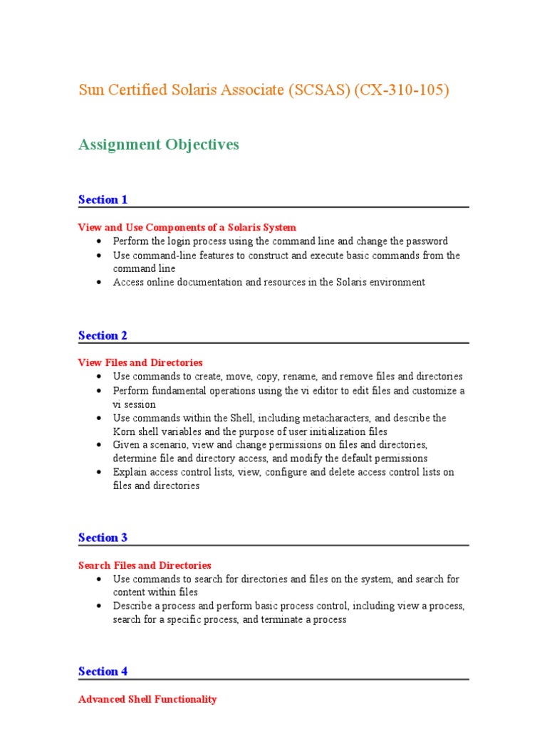 Assignment Objectives: Sun Certified Solaris Associate (SCSAS) (CX-310 ...
