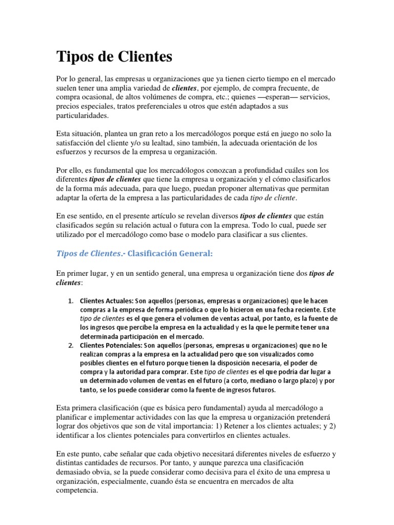 Clasificación de Tipos de Clientes | PDF | Cliente | Marketing