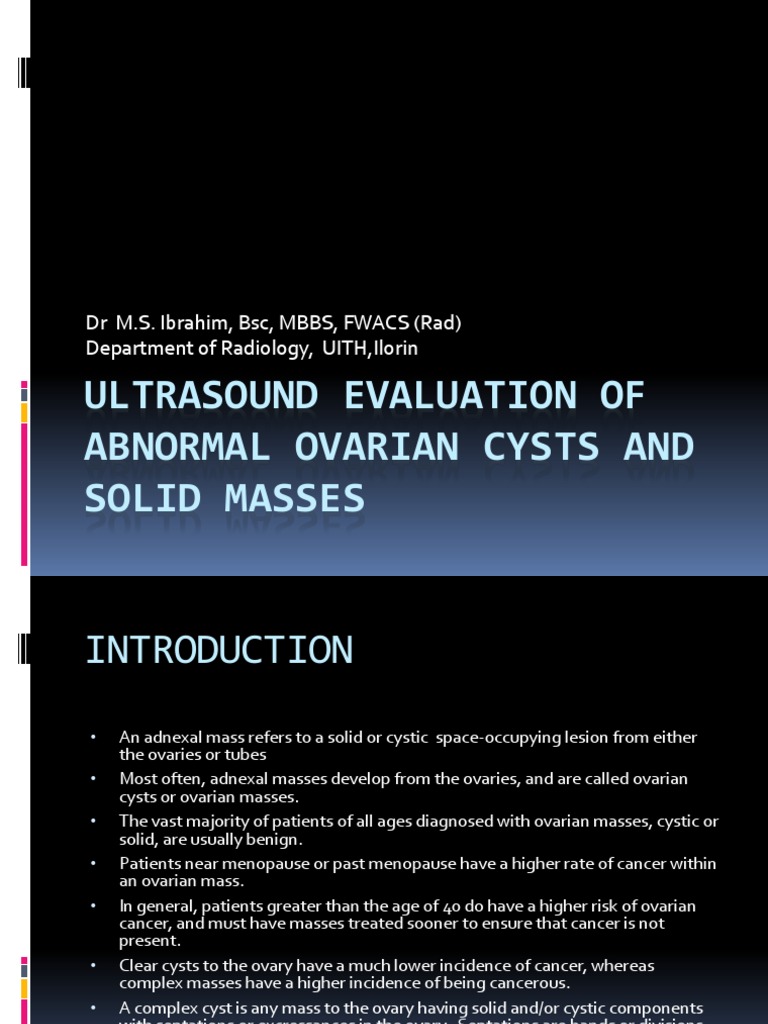 Ovarian Cysts and Solid Masses Ultrasound | PDF | Ovarian Cancer ...
