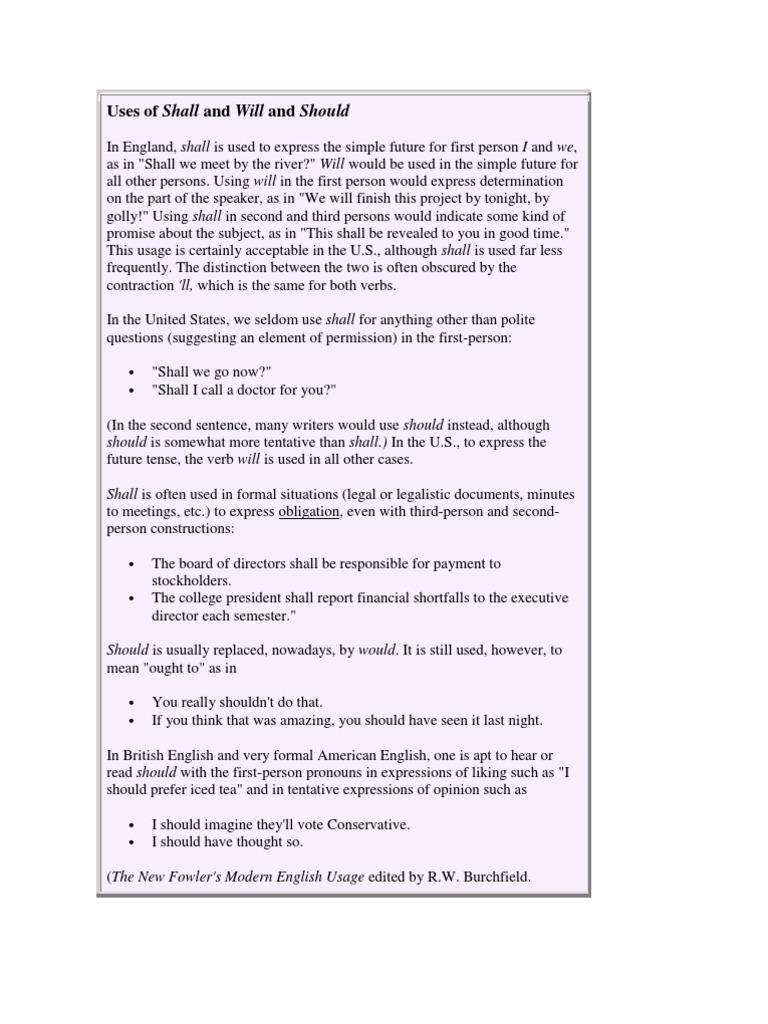 Understanding Shall, Will, and Should | PDF | Perfect (Grammar) | Verb