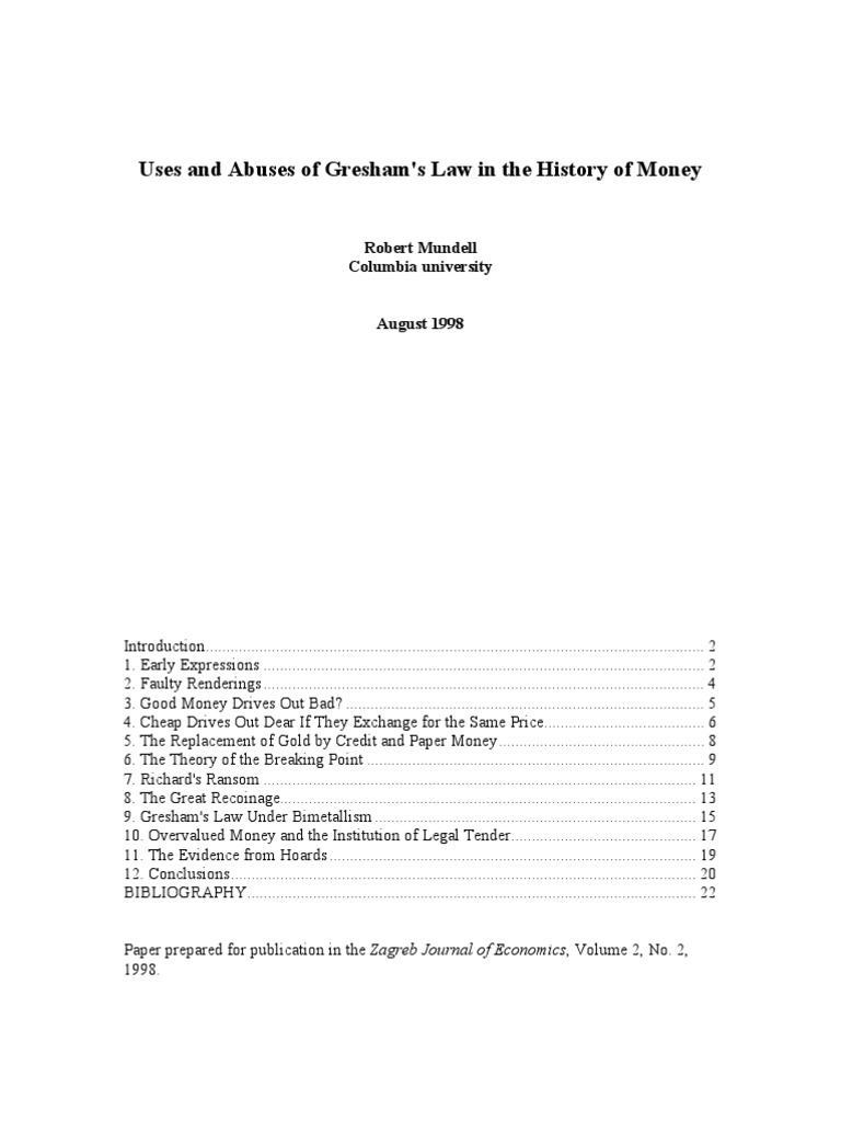 Uses and Abuses of Gresham's Law in The History of Money | PDF | Coins ...