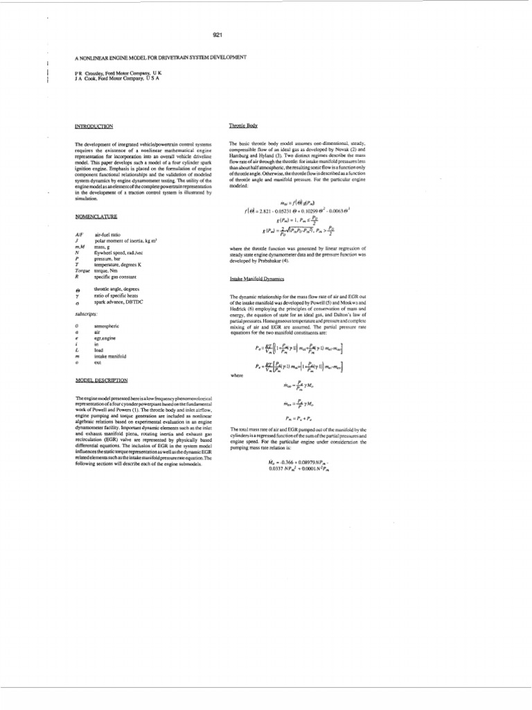 A Nonlinear Engine Model For Drivetrain System Development | PDF ...