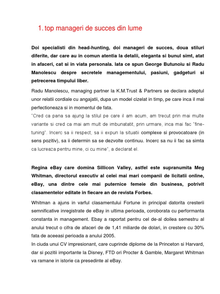 Top Manageri de Succes Din Lume | PDF