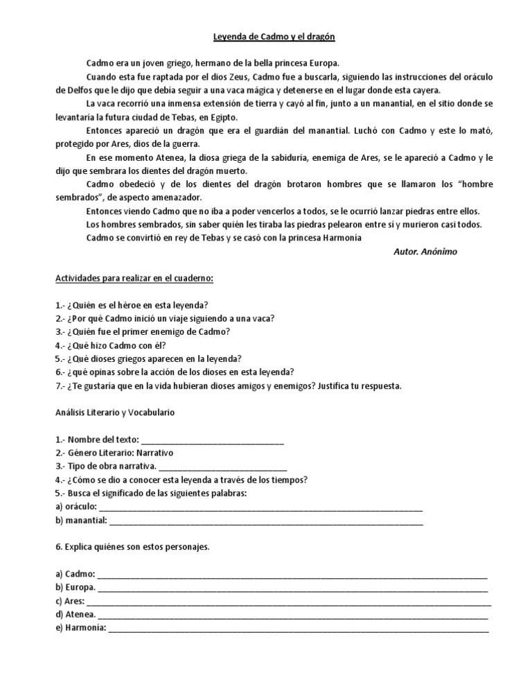 Leyenda de Cadmo y El Dragón | PDF