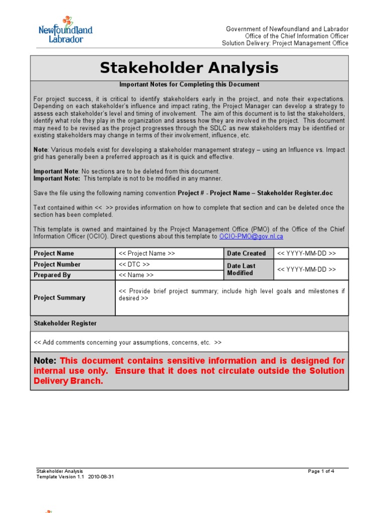Stakeholder Analysis Template | Chief Information Officer | Project ...