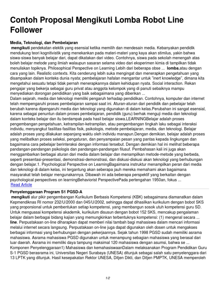 Proposal Lomba Robot Line Follower | PDF