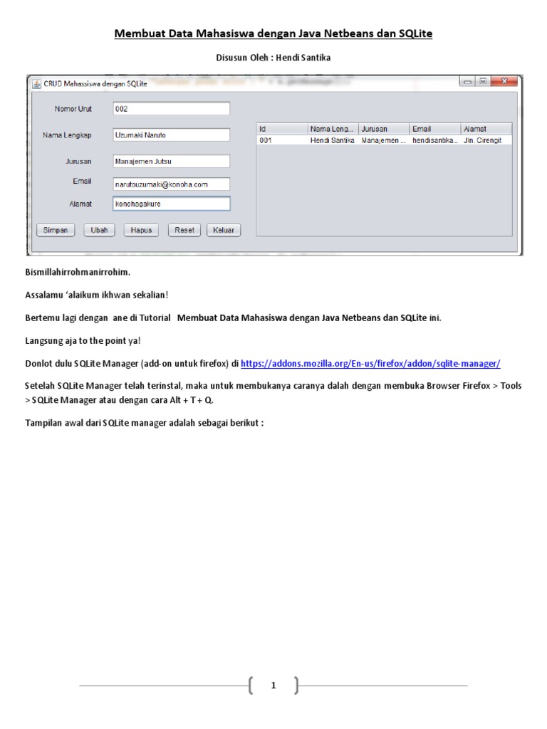 Membuat Data Mahasiswa Dengan Java Netbeans Dan Sqlite Pdf 6756