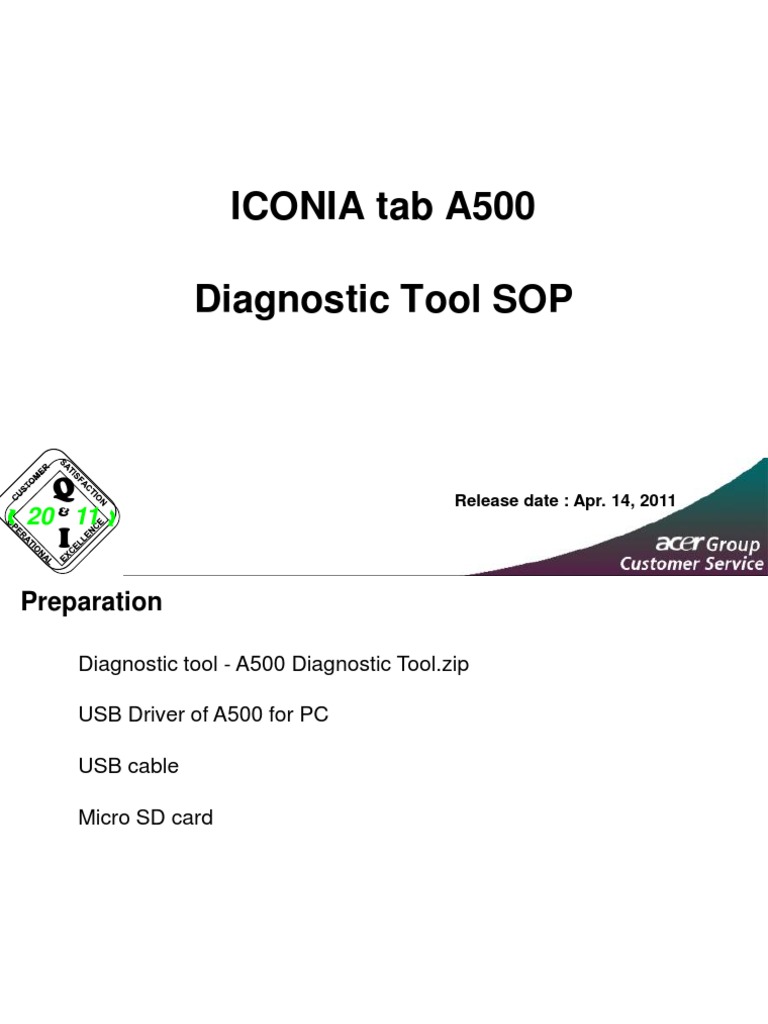 A500 Diagnostic Tool SOP - v1.0 | PDF | Touchscreen | Personal Computers