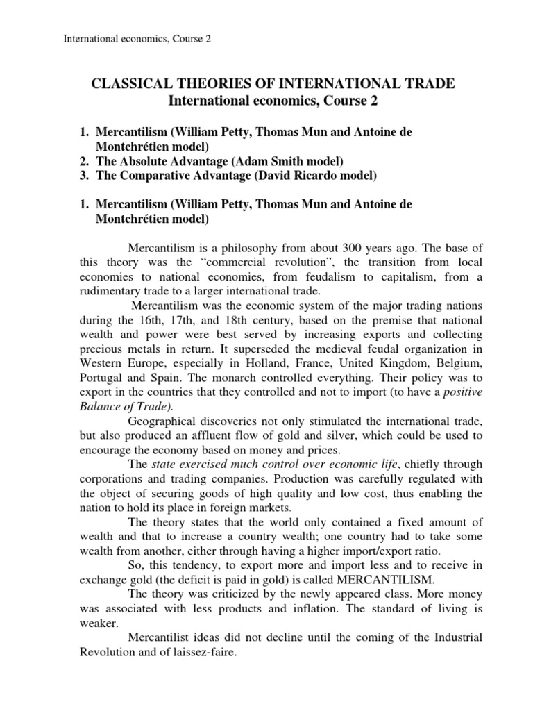 Classical Theories of International Trade | PDF | Mercantilism ...