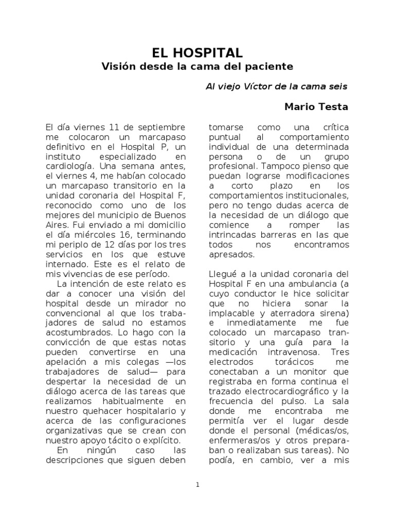 Mario Testa El Hospital | PDF | Hospital | Enfermería