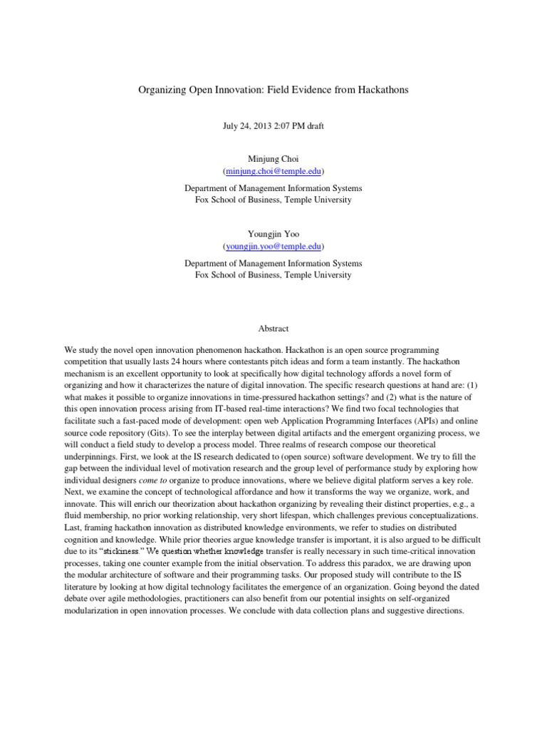 Organizing Open Innovation: Field Evidence From Hackathons | PDF ...