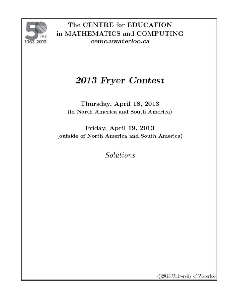 2013 Fryer Solution | PDF | Pi | Elementary Mathematics