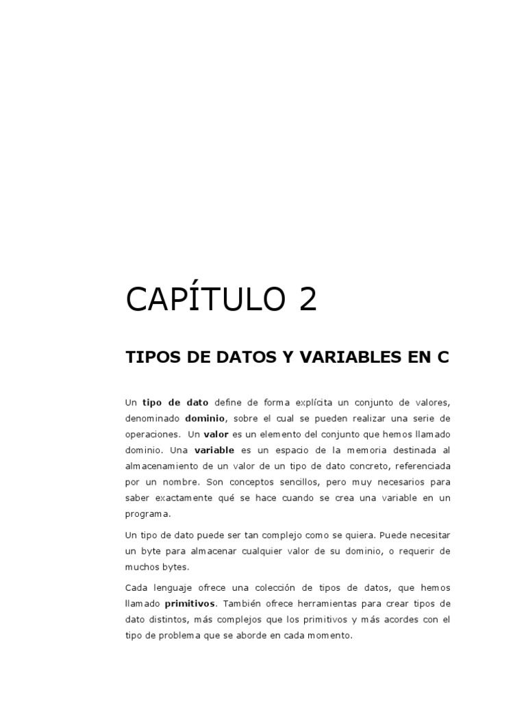 019 - 064 - Capitulo 2 - TIPOS DE DATOS Y VARIABLES EN C PDF | PDF ...