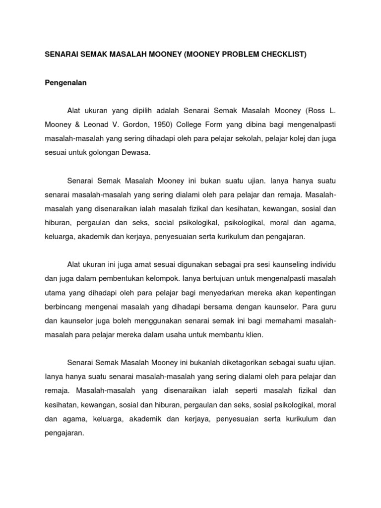 MOONEY Checklist | PDF