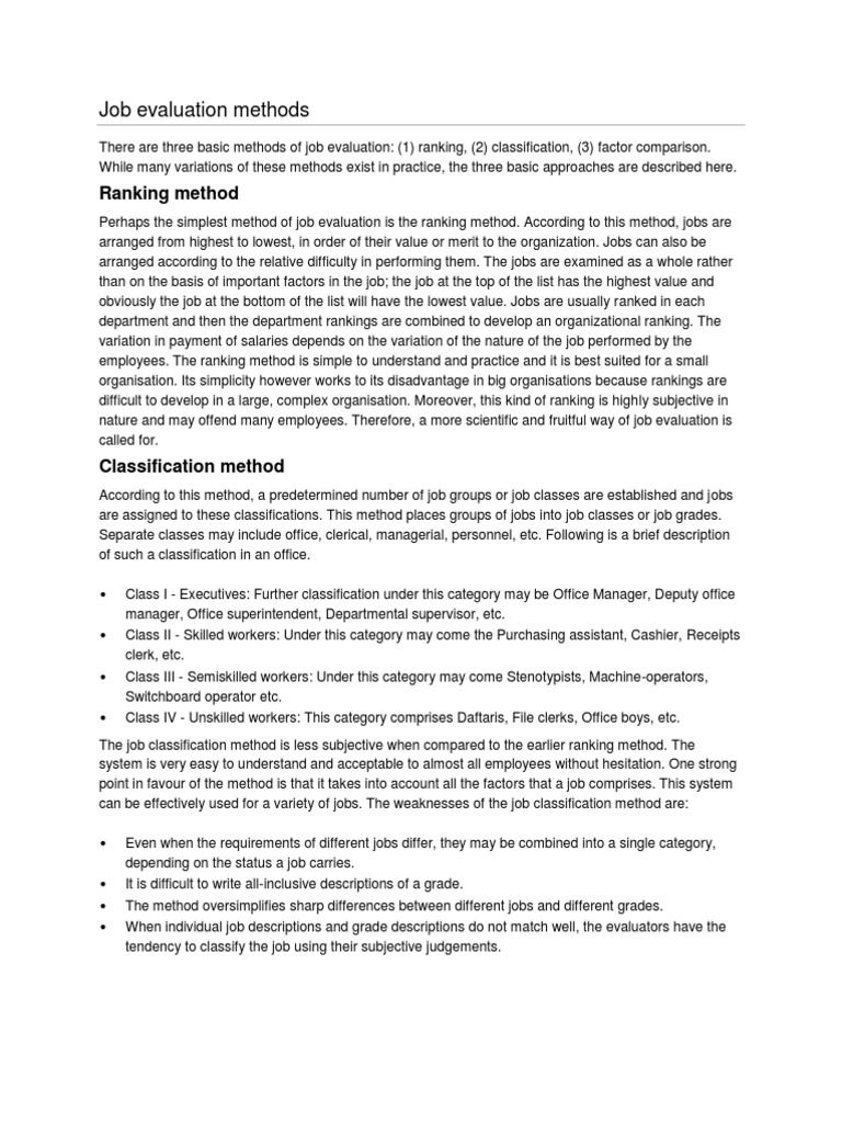 Job Evaluation Methods | PDF | Employment | Labor