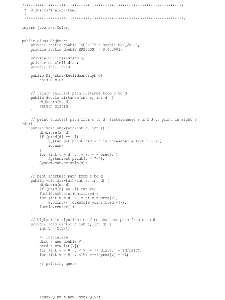 Dijkstra's Algorithm Implementation in Java | PDF
