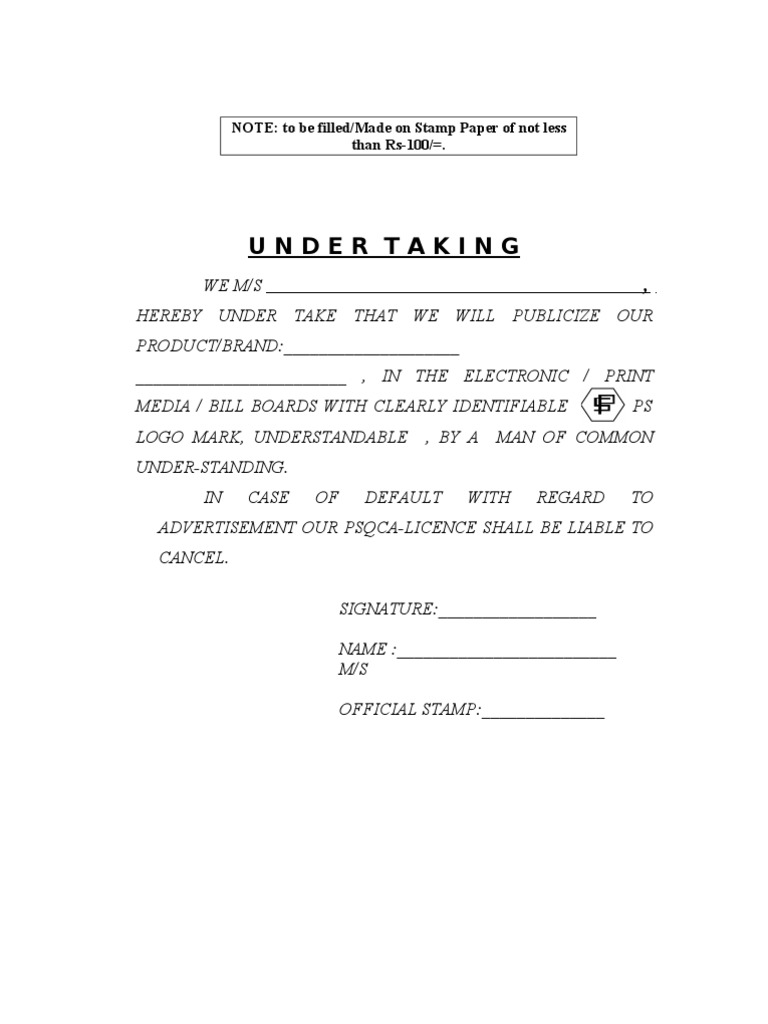 Brand Advertising Undertaking Template | PDF