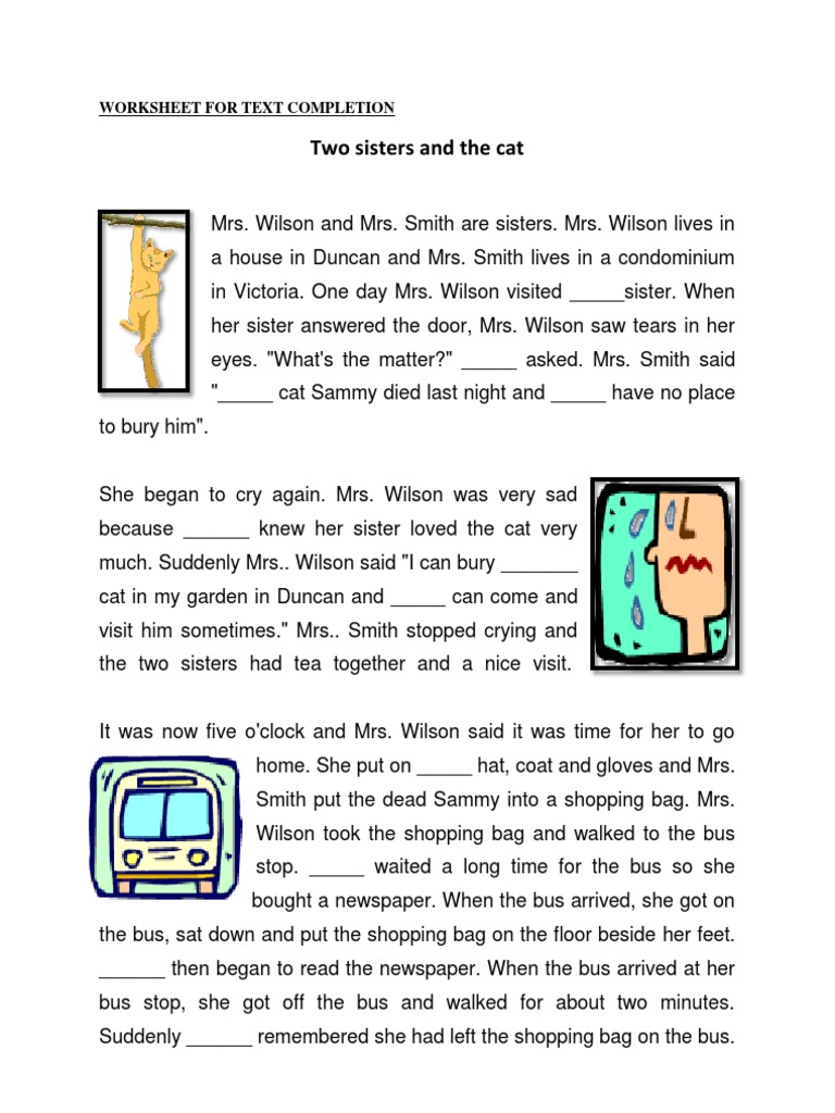 Text Completion: Sisters and a Cat | PDF | Leisure