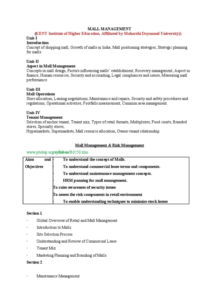 Comprehensive Mall Management Guide | PDF