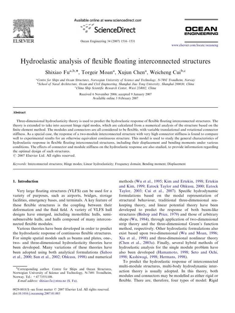 Hydroelastic Analysis of Flexible Floating Interconnected Structures - 2 | PDF | Normal Mode ...