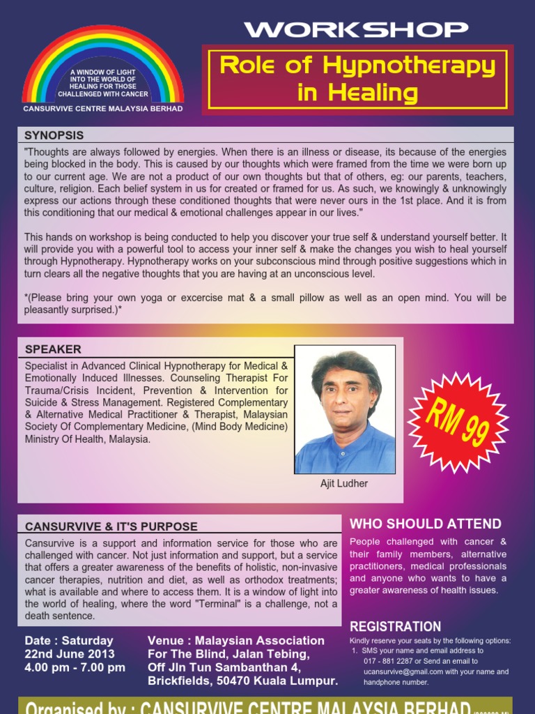 Flyer Role of Hypnotherapy | PDF | Hypnotherapy | Alternative Medicine