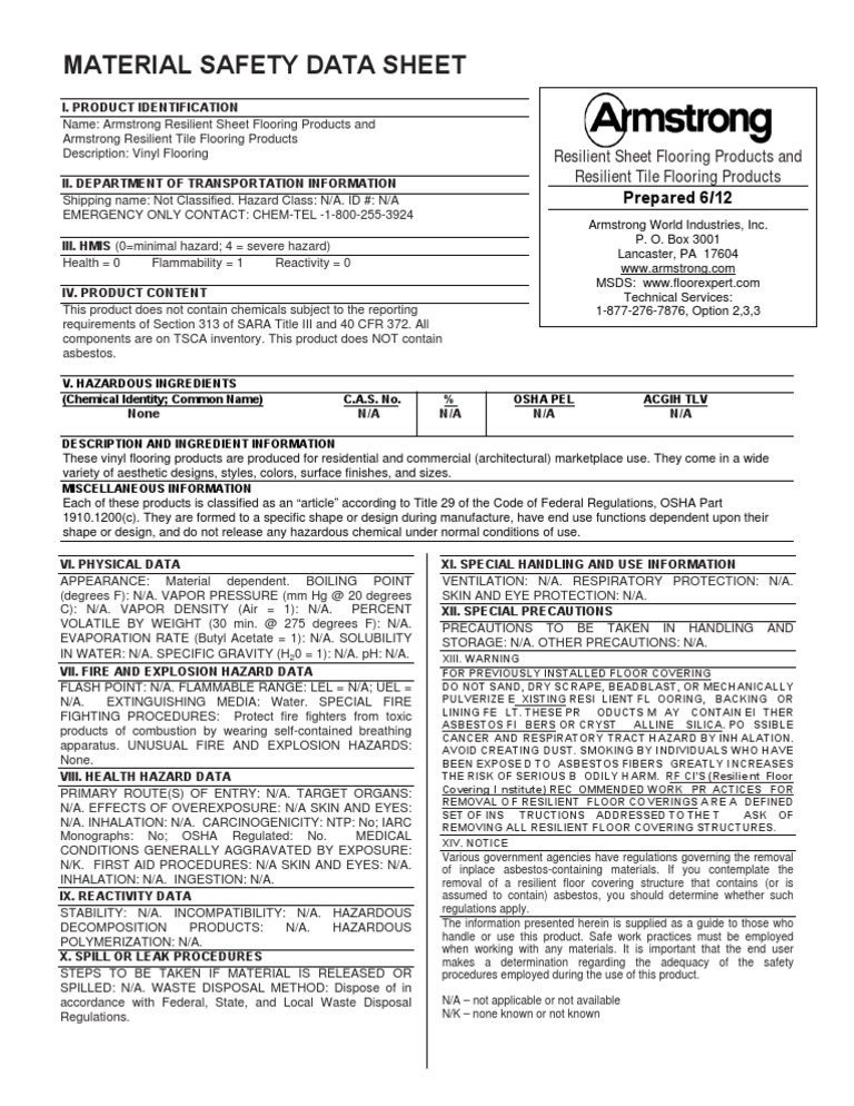Armstrong MSDS | PDF | Occupational Safety And Health | Safety