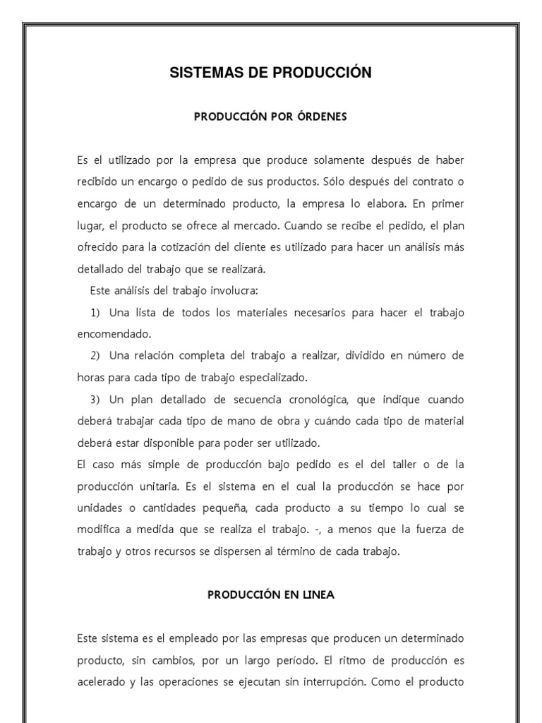 Sistemas de Produccion (Lineal y Por Ordenes) | PDF | Producto (Negocio ...