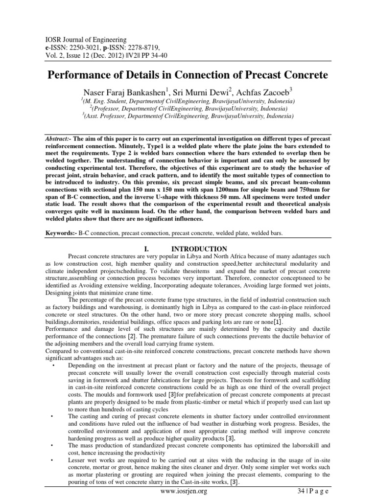Analysis of Reinforcement Connection Types in Precast Concrete Beams ...