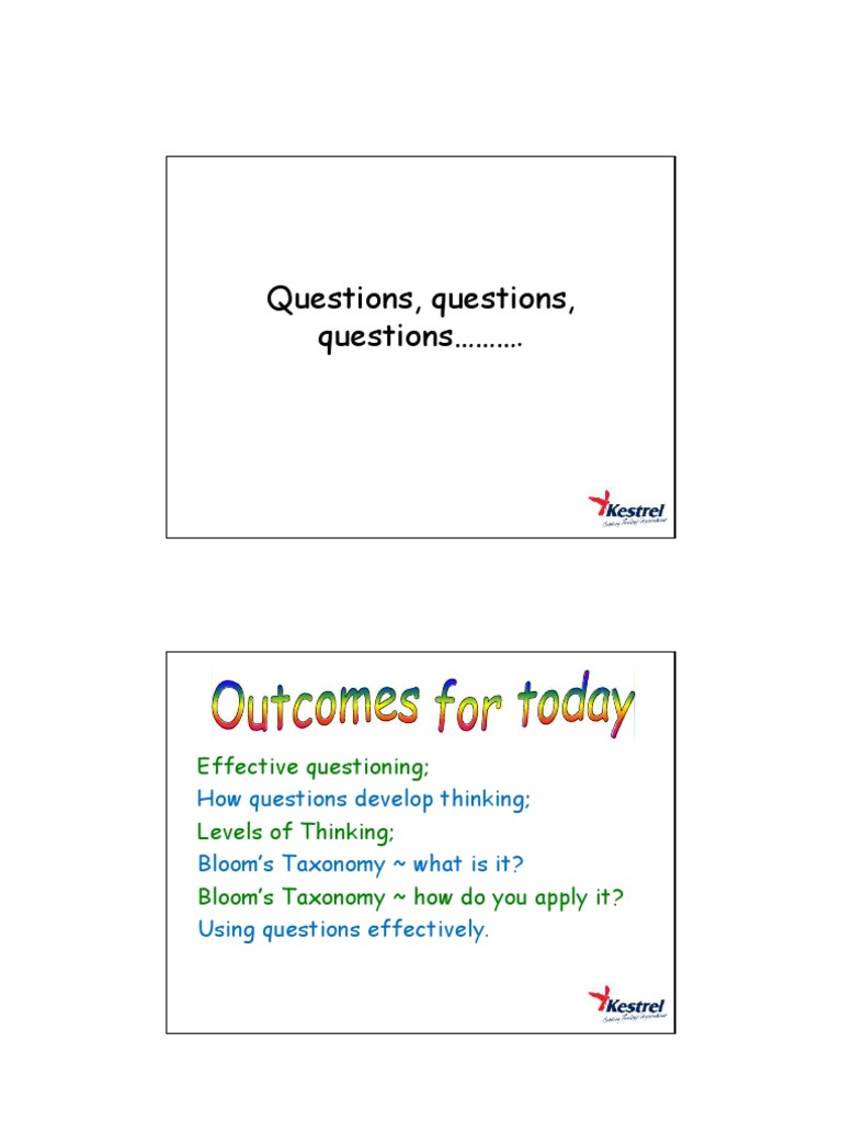 Questioning Techniques and Bloom's Taxonomy: Developing Higher Order ...