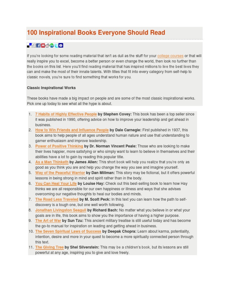100 Inspirational Books Everyone Should Read | PDF | Religion And ...