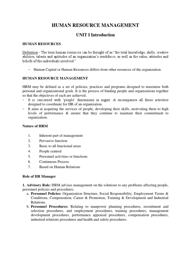 HUMAN RESOURCE MANAGEMENT-notes | PDF