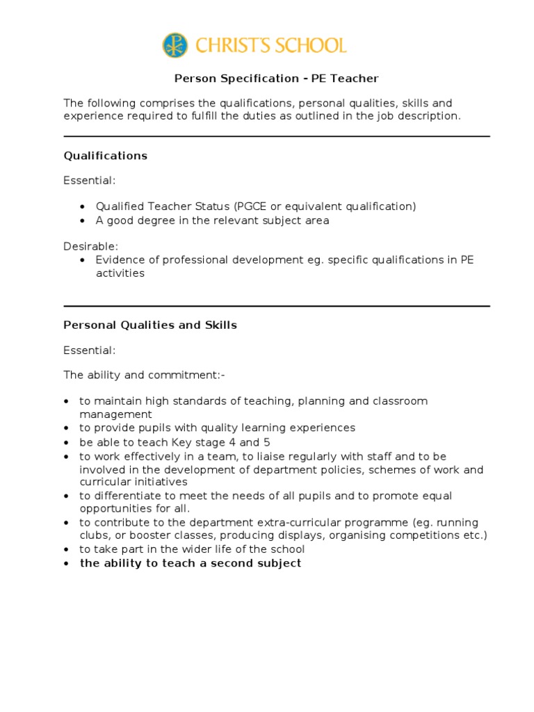 PE Teacher Role: Qualifications & Responsibilities | PDF | Physical ...