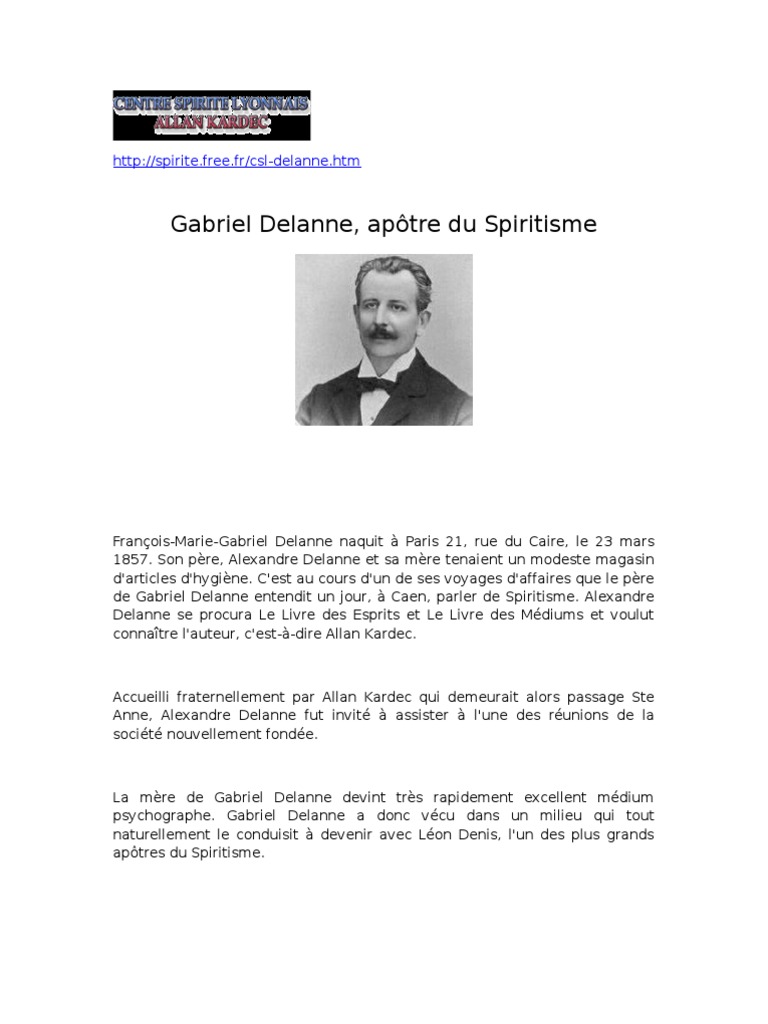 Gabriel Delanne, apôtre du Spiritisme | PDF | Spiritisme | Conscience ...