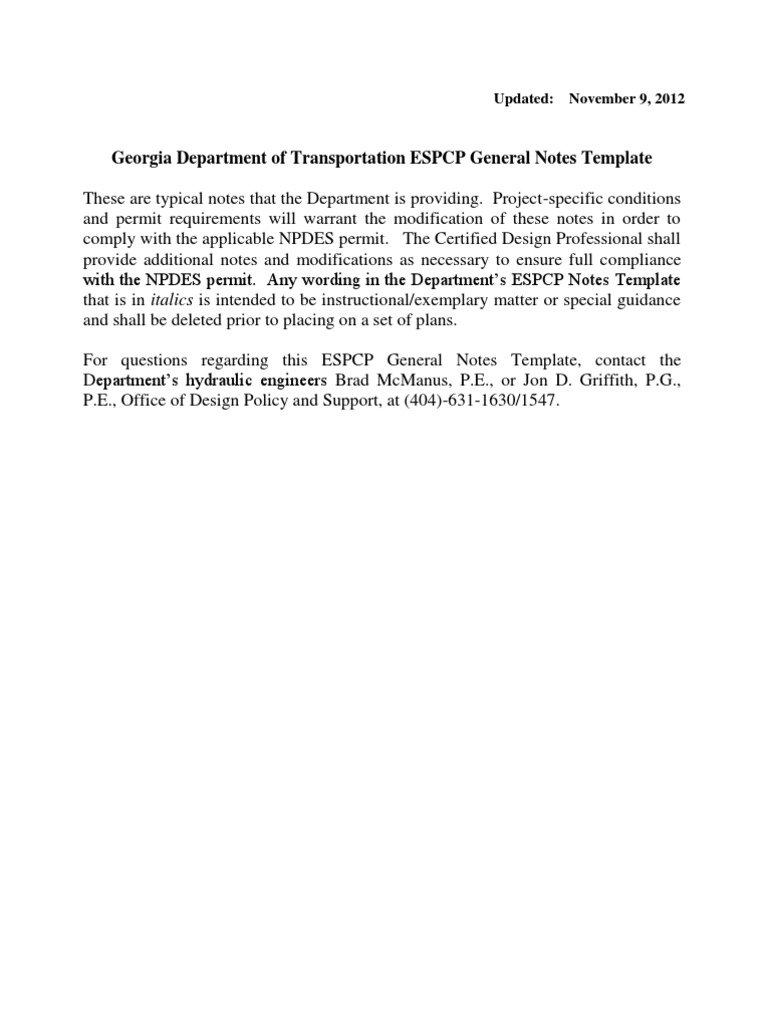 ESPCP General Notes Template | PDF | Clean Water Act | General Contractor