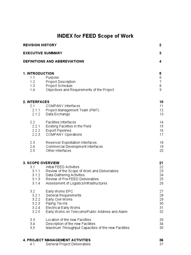 Scope of Work For FEED - Table of Contents | Pipeline Transport ...