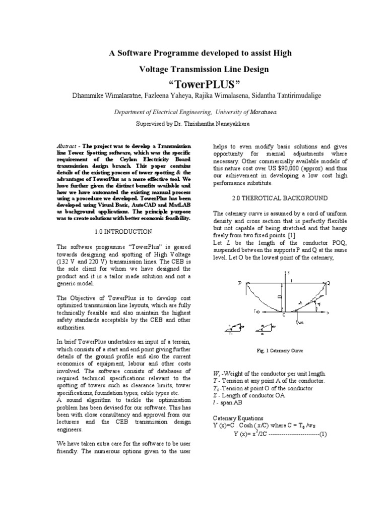 "Towerplus": A Software Programme Developed To Assist High Voltage ...