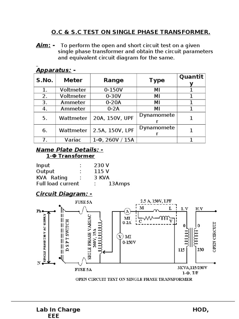 Determining Transformer Parameters Through Open and Short Circuit ...