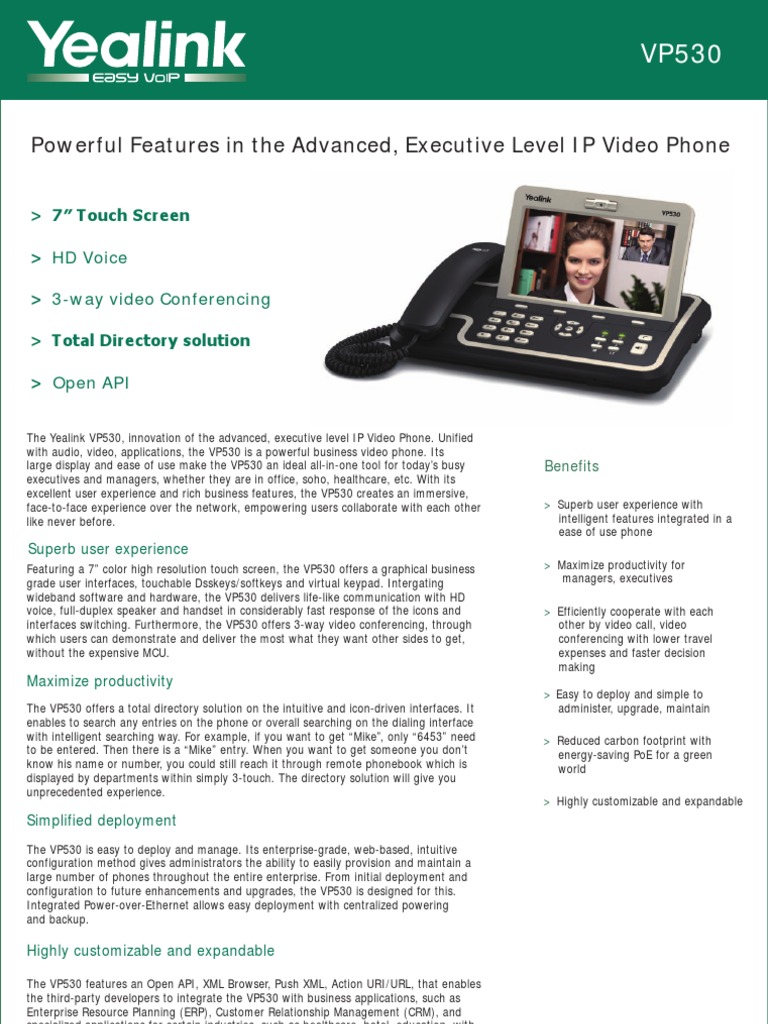 Datasheet Yealink Vp530 en | PDF | Telephone | Session Initiation Protocol