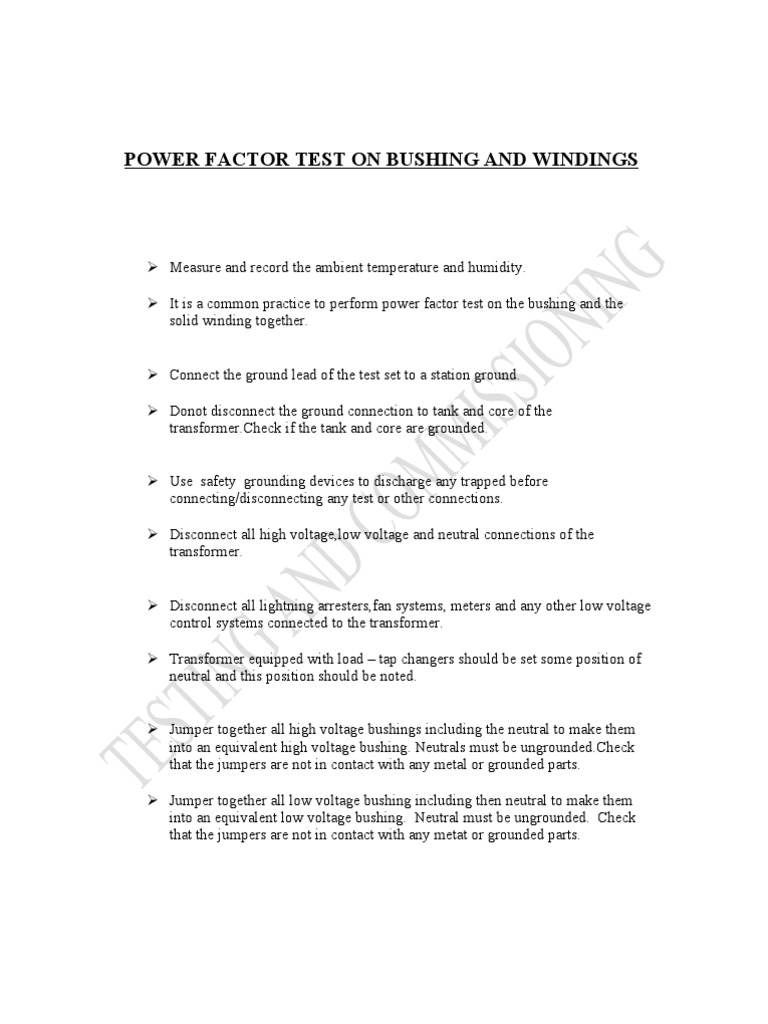 Power Factor Testing Procedure Pdf Transformer Insulator