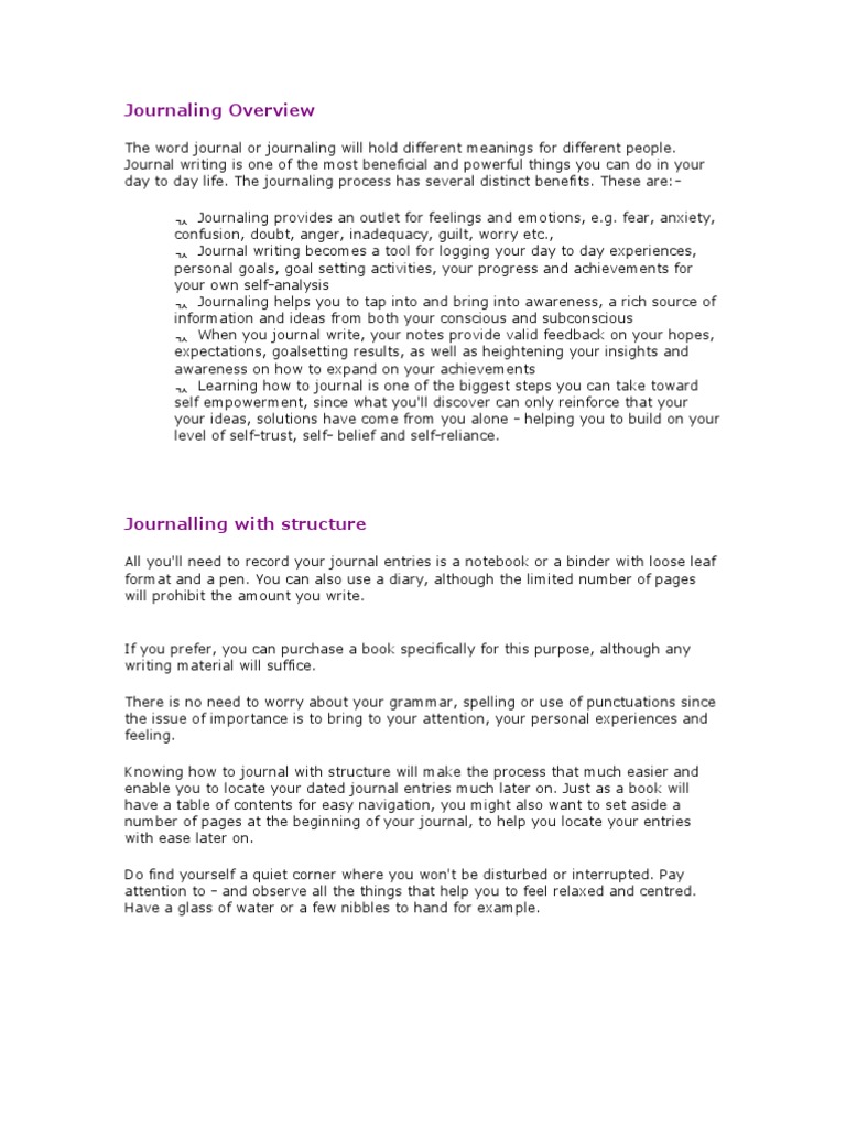 Journaling Overview - Techniques | PDF | Goal | Insight