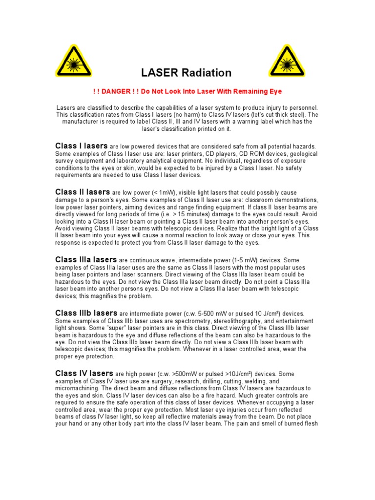 Laser Radiation Class i II III IV | Laser | Quantum Electronics