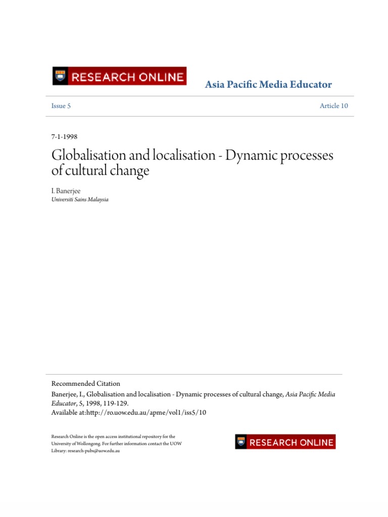 Globalisation and Localisation - Dynamic Processes of Cultural CH | PDF ...