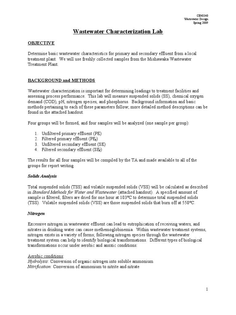 Wastewater Characterization Lab 020409 Final | PDF | Sewage Treatment ...