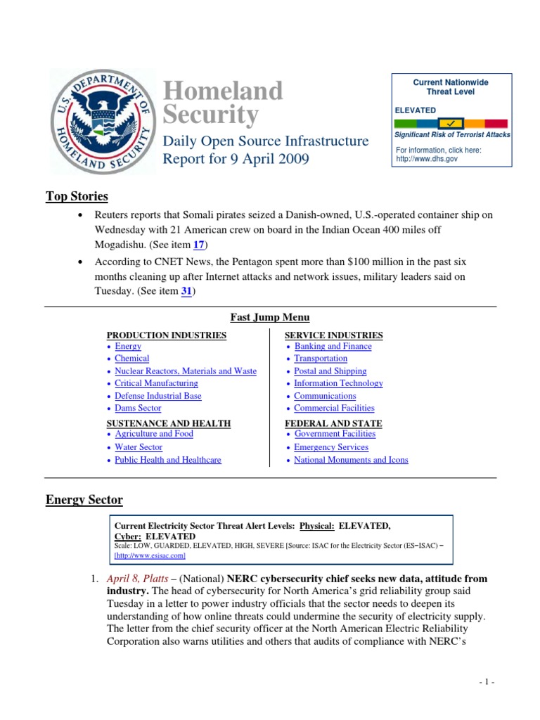 DHS Daily Report 2009-04-09 | PDF | Computer Security | Security