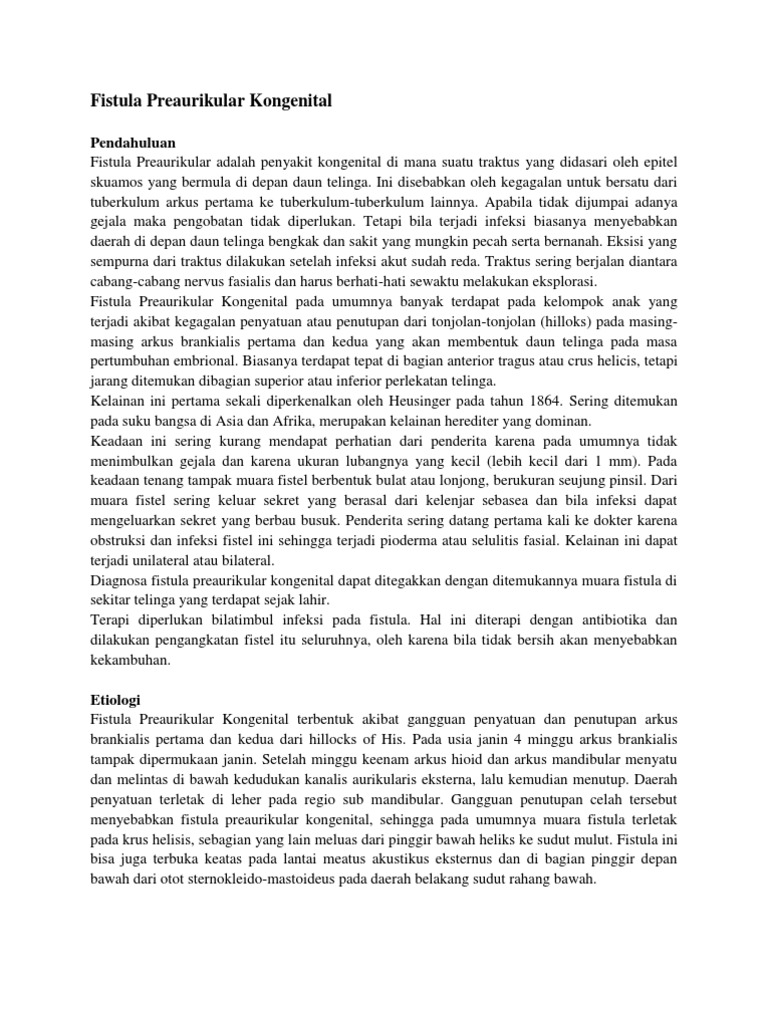 Fistula Preaurikular Kongenital | PDF