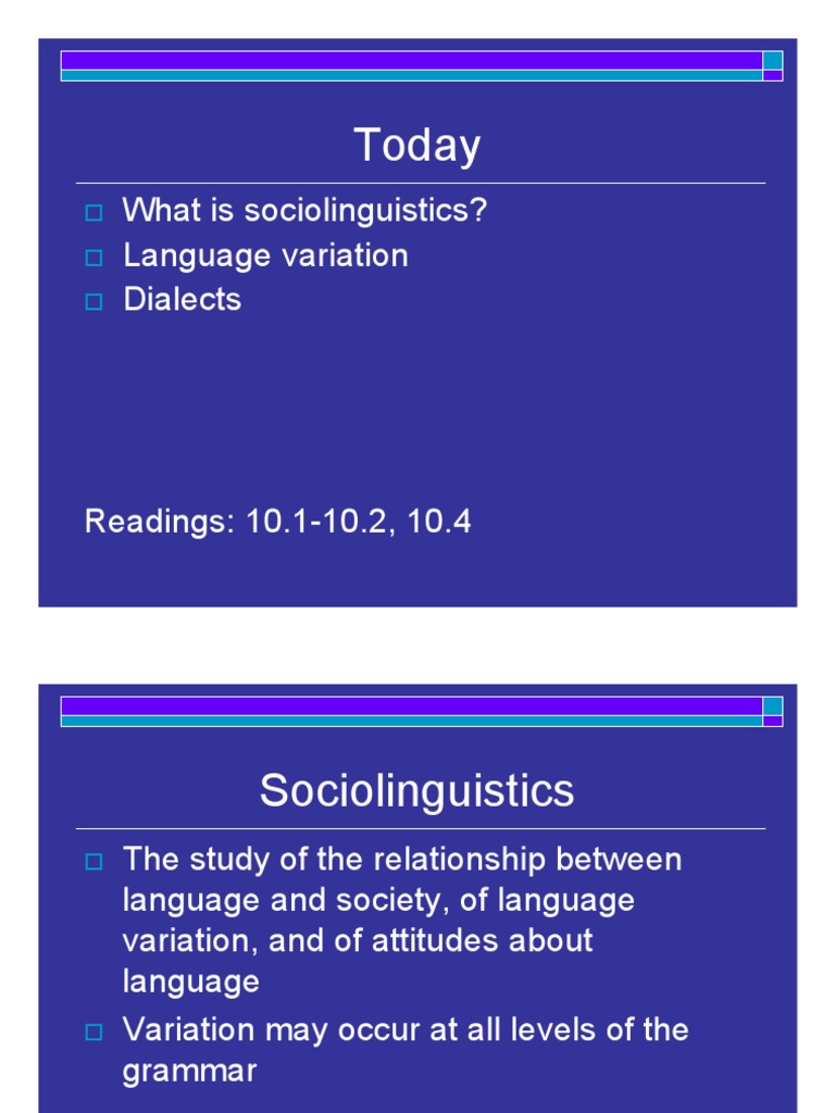 Today: What Is Sociolinguistics? Language Variation Dialects | PDF ...