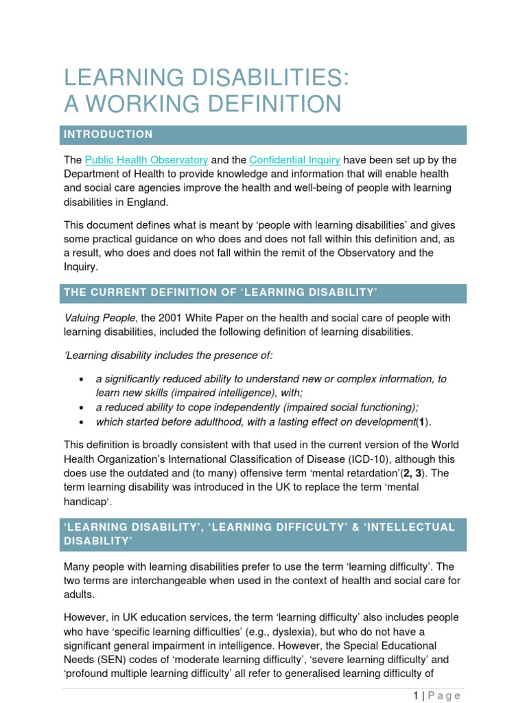 Learning Disability Criteria | PDF | Intellectual Disability | Learning ...