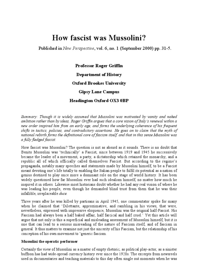 How Fascist Was Mussolini by Prof. Roger Griffin | PDF | Kingdom Of ...